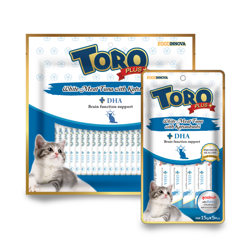 Toro Toro Plus ขนมแมวเลีย รสปลาทูน่าเนื้อขาวกับคัตทสึโอะบูชิ + DHA ...